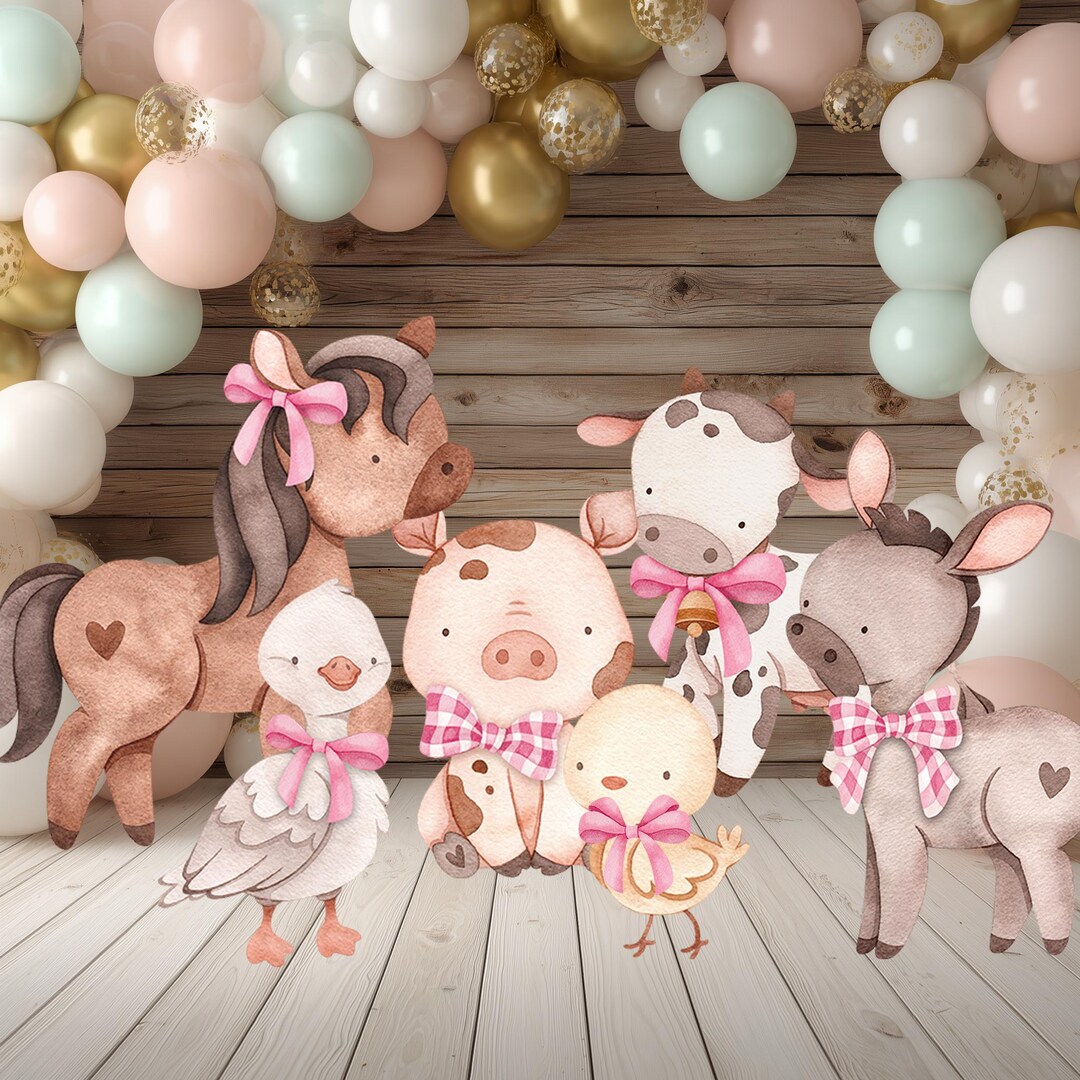 Pink Farm Animals Cutouts, Ranch Animals, Barnyard Birthday Prop, Farm ...