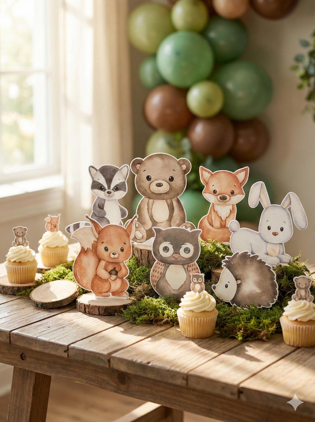 Woodland Animals Double-sided Table Centerpieces Set 8, Woodland Baby ...