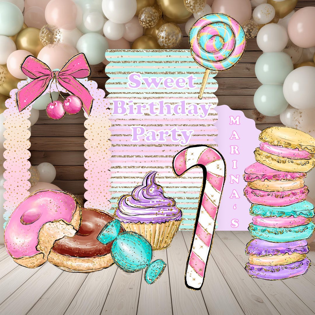 Candyland Cutouts Decor, Candy Shop Backdrop, Two Sweet Birthday, Ice ...