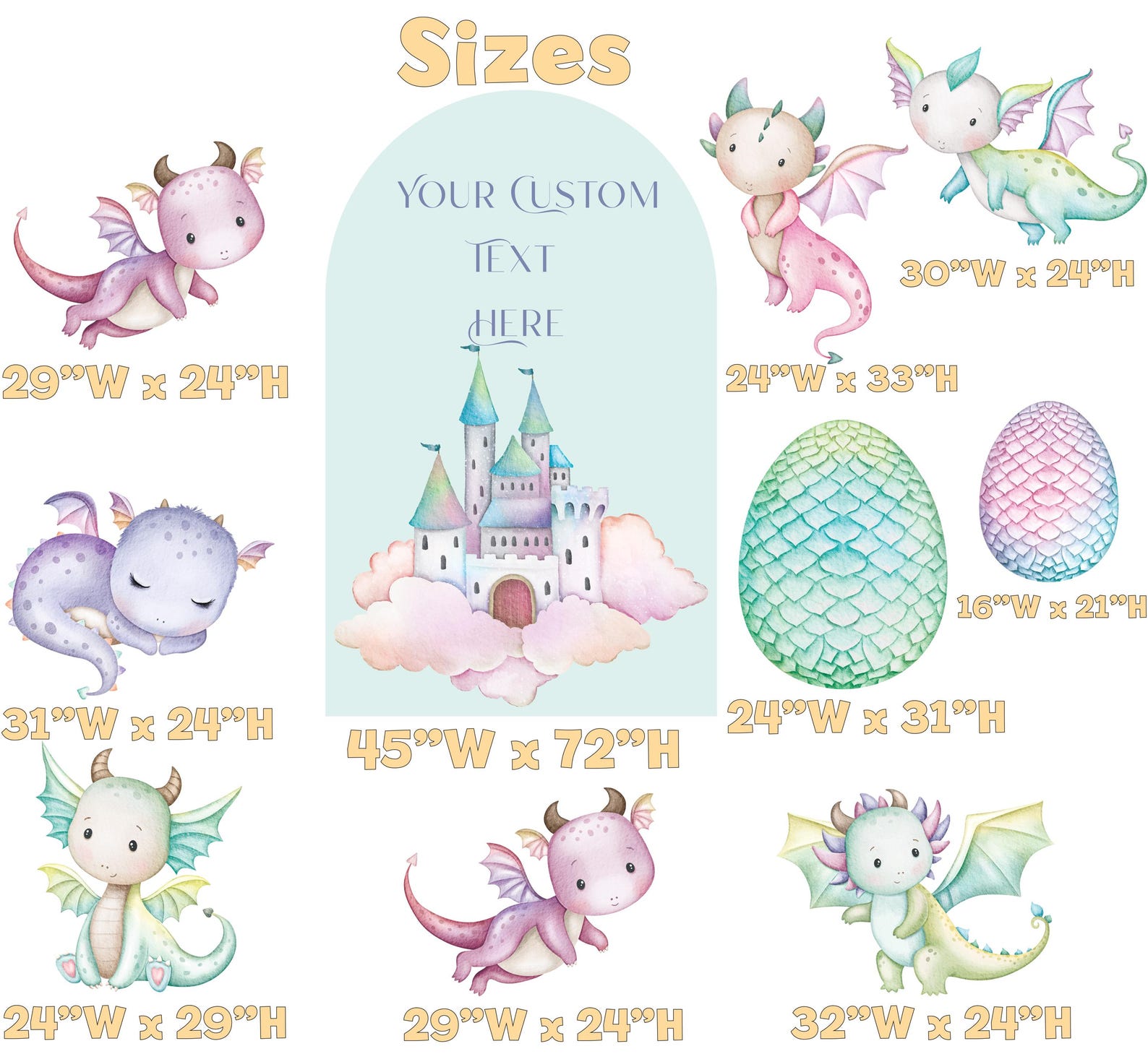 Pastel Baby Dragons Cutouts, Fantasy Birthday Decor, Dragons Props ...
