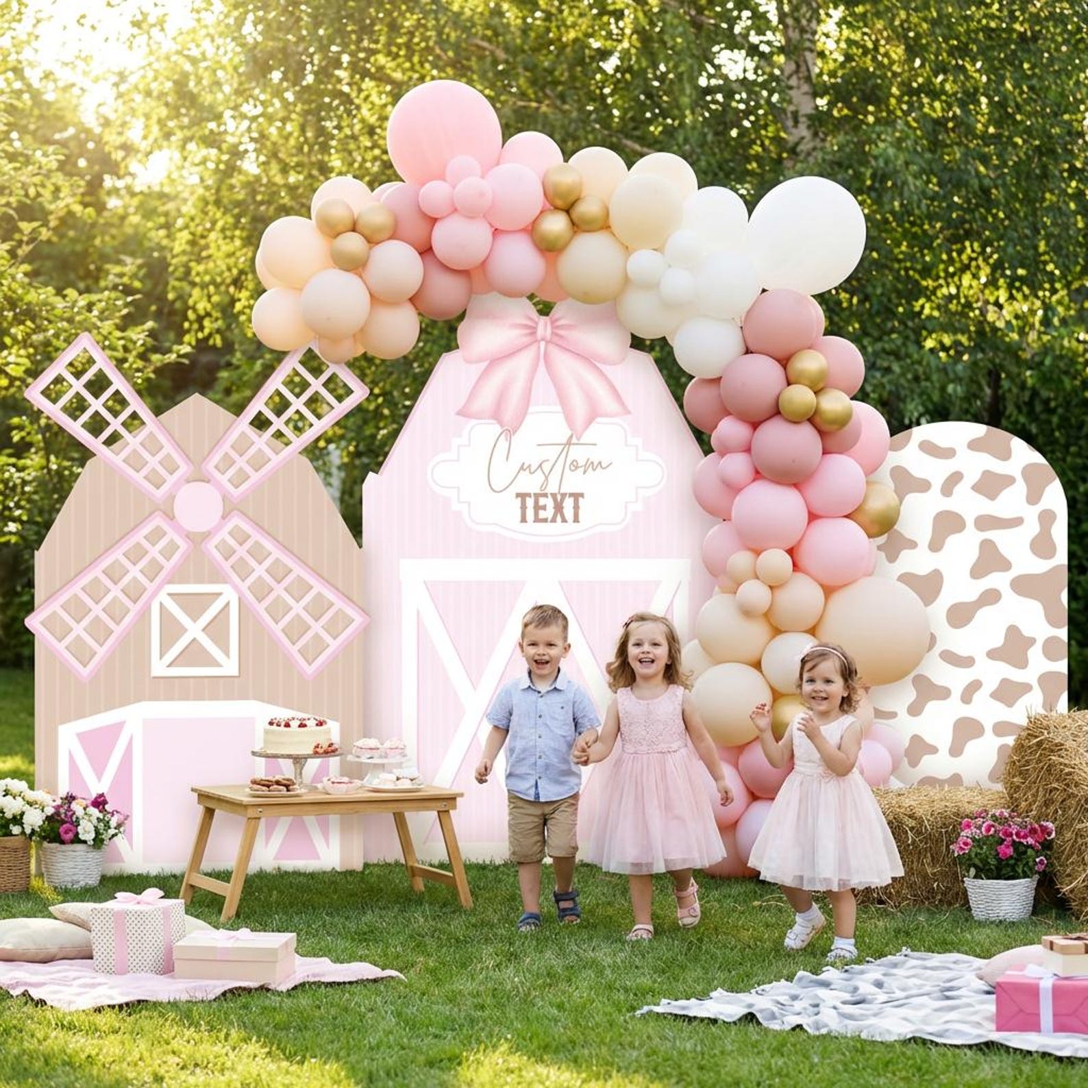Pink Farm Party Cutouts, Barnyard Birthday Backdrop, Farm Animals Baby ...