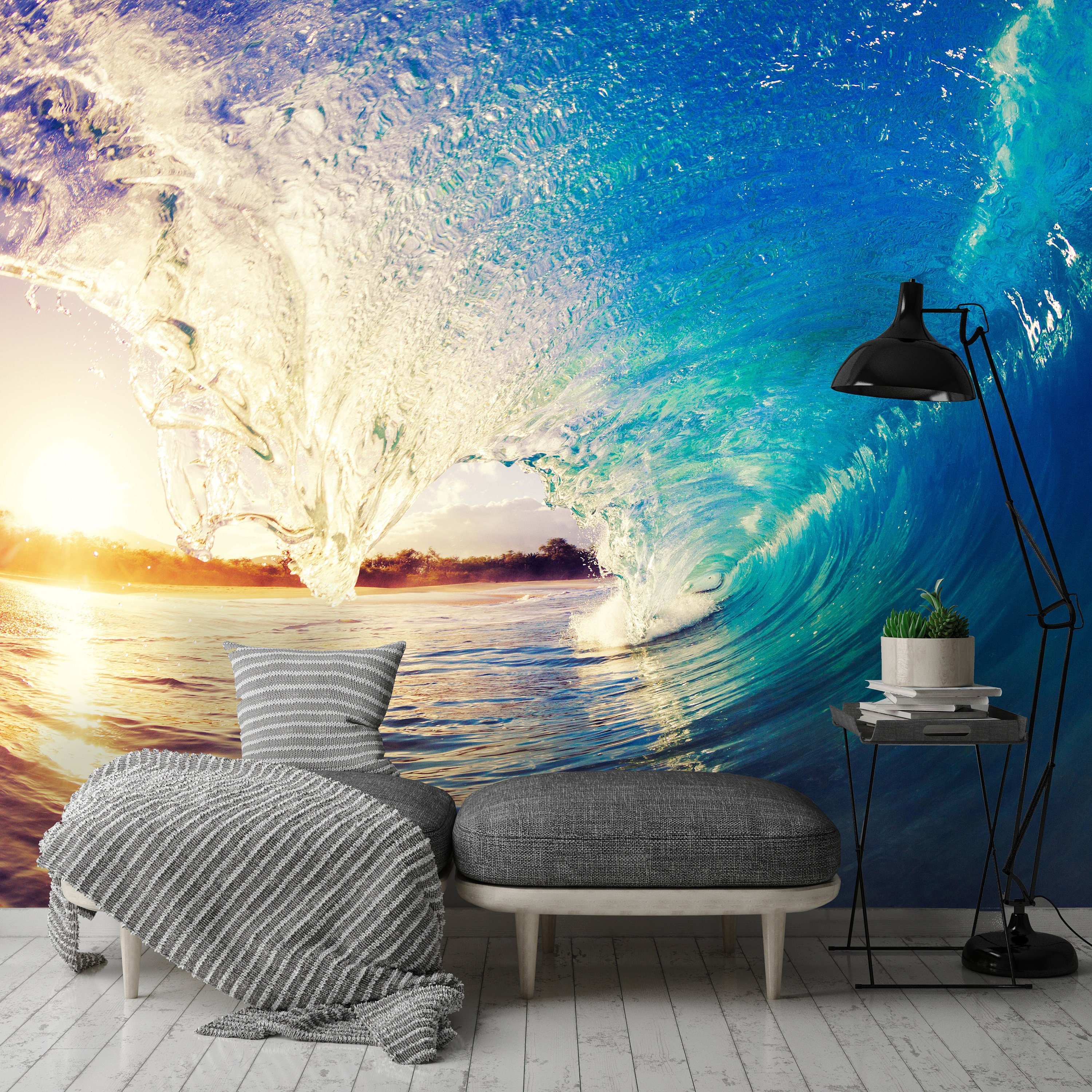 Nature Wallpaper Self Adhesive Peel and Stick Wave Wall Mural Removable ...