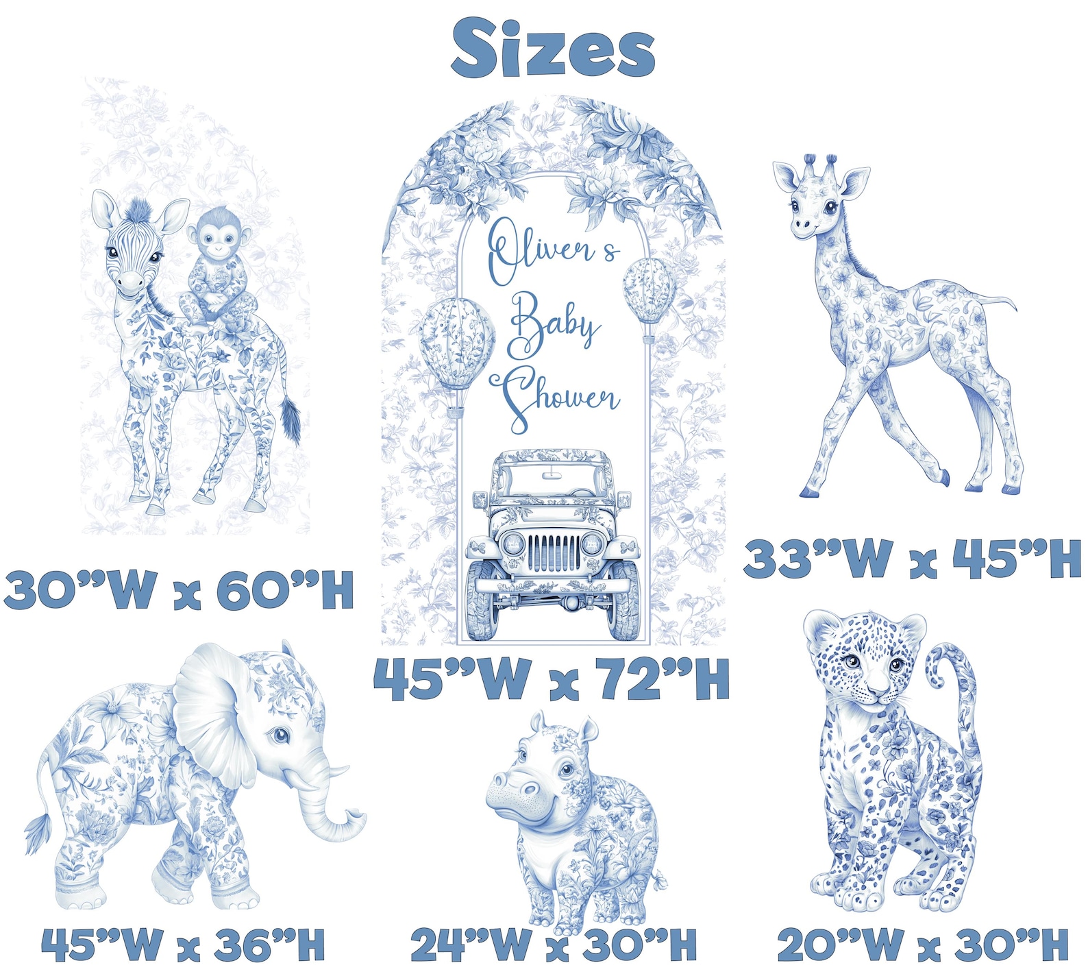 Blue Toile Safari Animals Cutouts, Chinoiserie Birthday Sign, Toile De ...