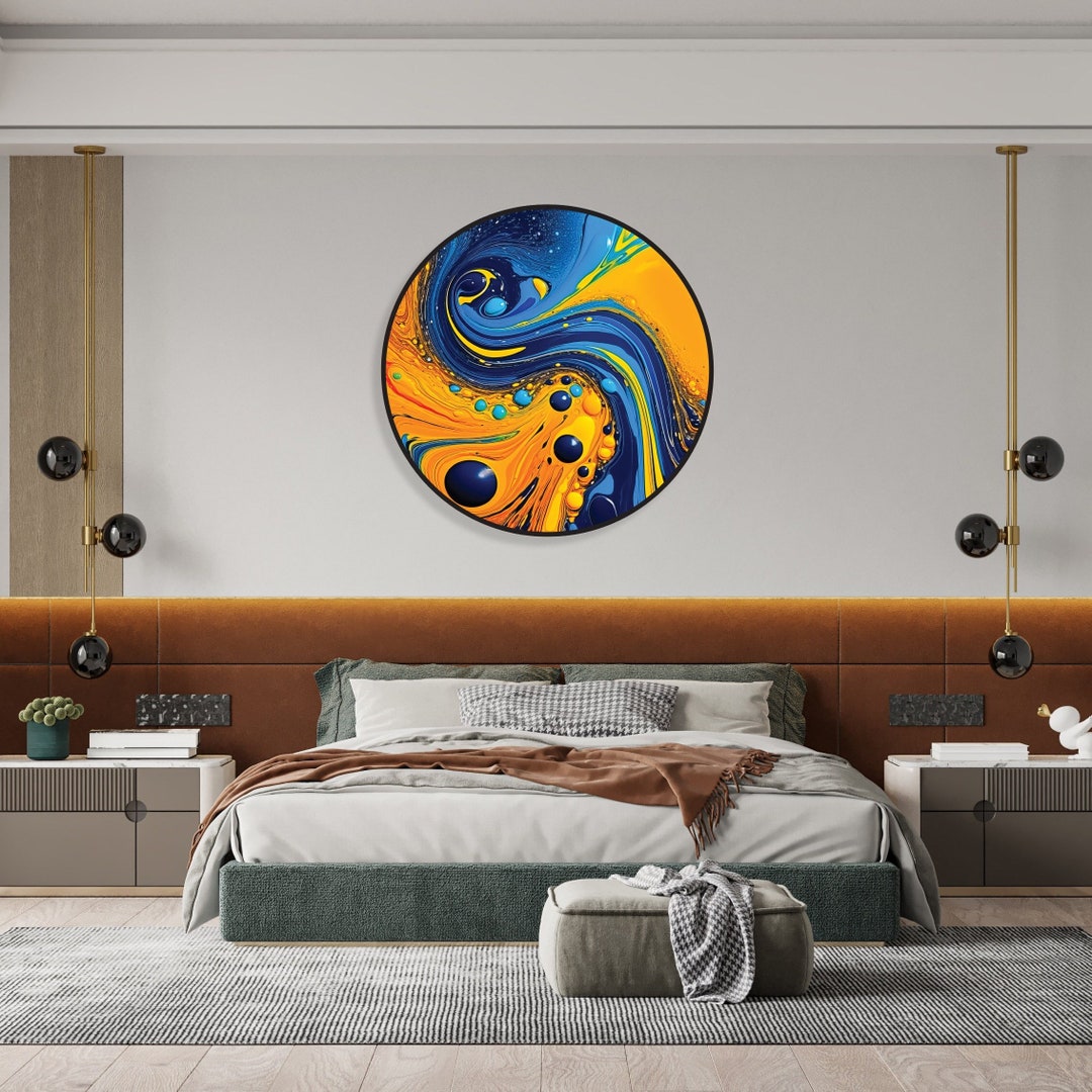 LED Wall Art Illuminated Artwork Blue and Yellow Abstract Wall Decor ...