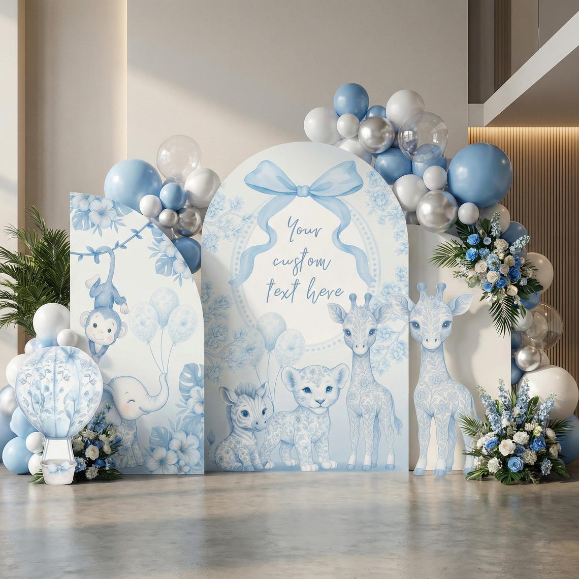 Blue Toile Safari Animals Cutouts, Chinoiserie, Welcome Sign, Toile De ...