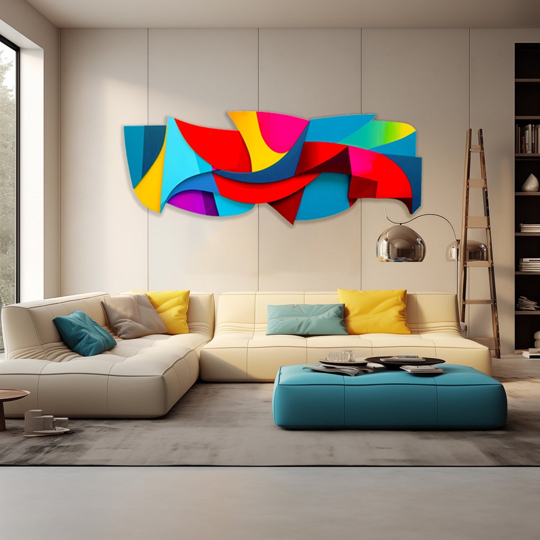 Bright Funky Multicolor Abstract Art, Wall Sculpture Print on ...