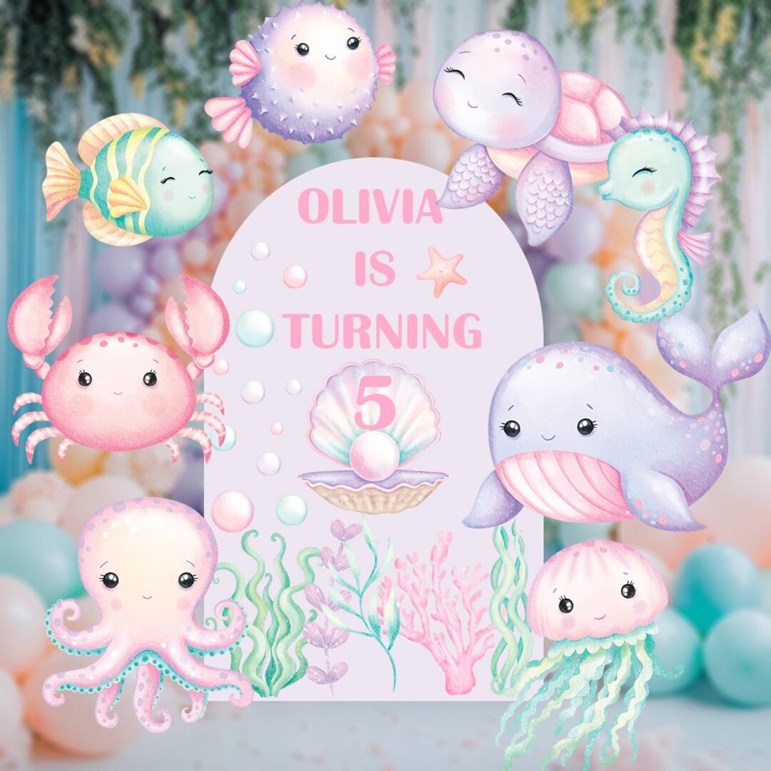 Pastel Sea Animals Cut Out Set, Under the Sea Party, Ocean Animals ...