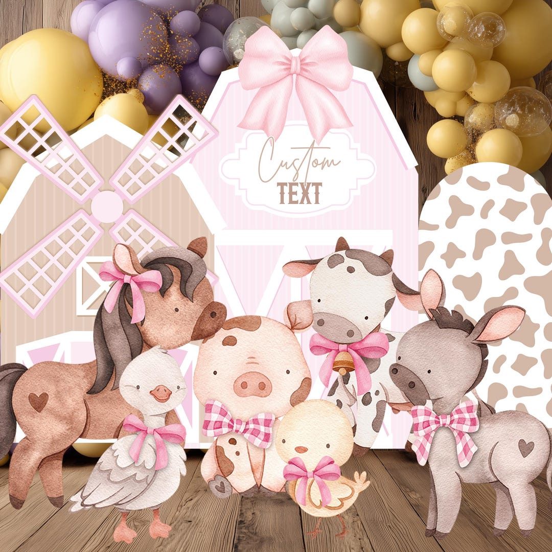 Pink Farm Animals Cutouts, Ranch Animals, Barnyard Birthday Prop, Farm ...