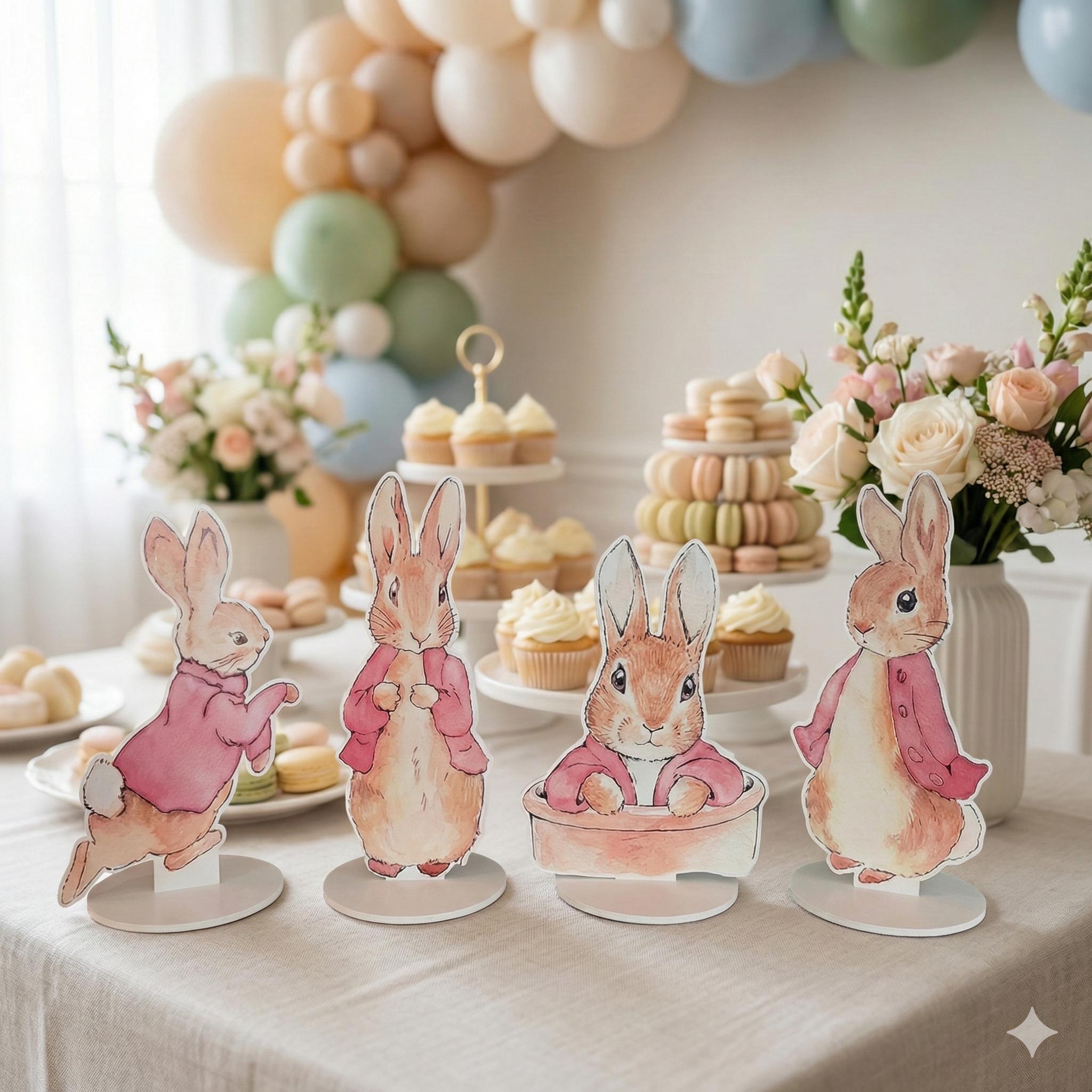 Pink Peter Rabbit Double-sided Table Centerpieces Set 4, Bunny Baby ...