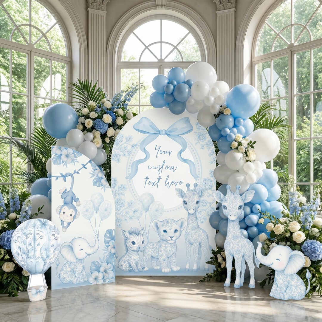 Blue Toile Safari Animals Cutouts, Chinoiserie, Welcome Sign, Toile De ...