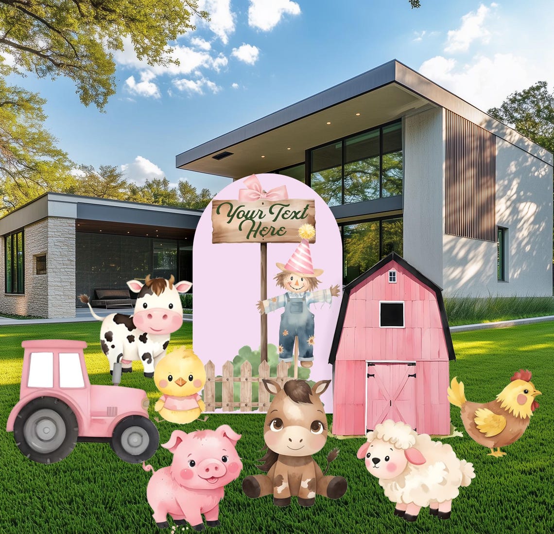 Farm Animals Cutout Set, Ranch Animals Party, Pink Barnyard Birthday ...