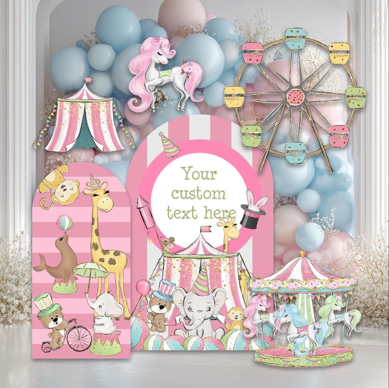 Pink Circus Party Cutouts, Baby Shower, Girls Birthday Decor, Safari ...