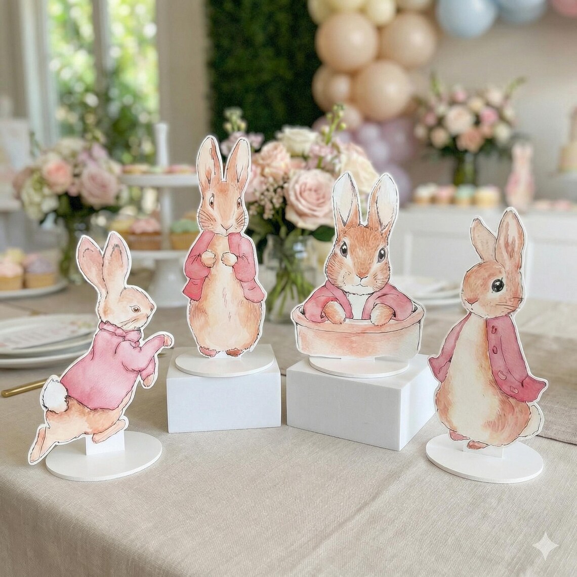 Pink Peter Rabbit Double-sided Table Centerpieces Set 4, Bunny Baby ...