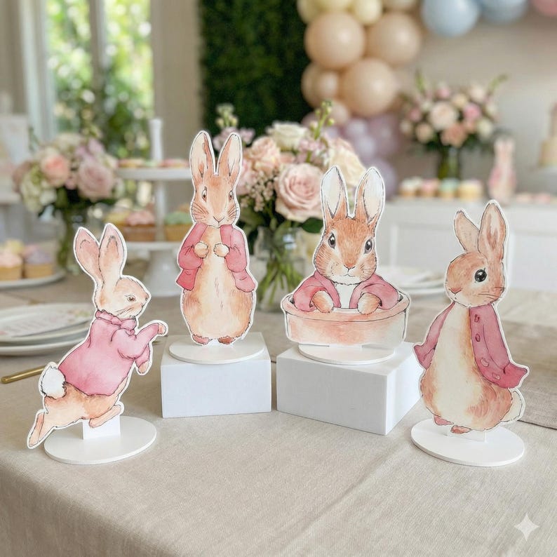 Pink Peter Rabbit Double-sided Table Centerpieces Set 4, Bunny Baby ...