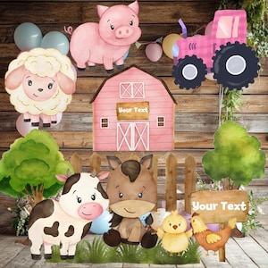 Farm Animals Cutout Set, Ranch Animals Party, Pink Barnyard Birthday ...