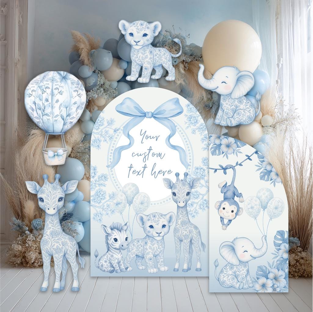 Blue Toile Safari Animals Cutouts, Chinoiserie, Welcome Sign, Toile De ...