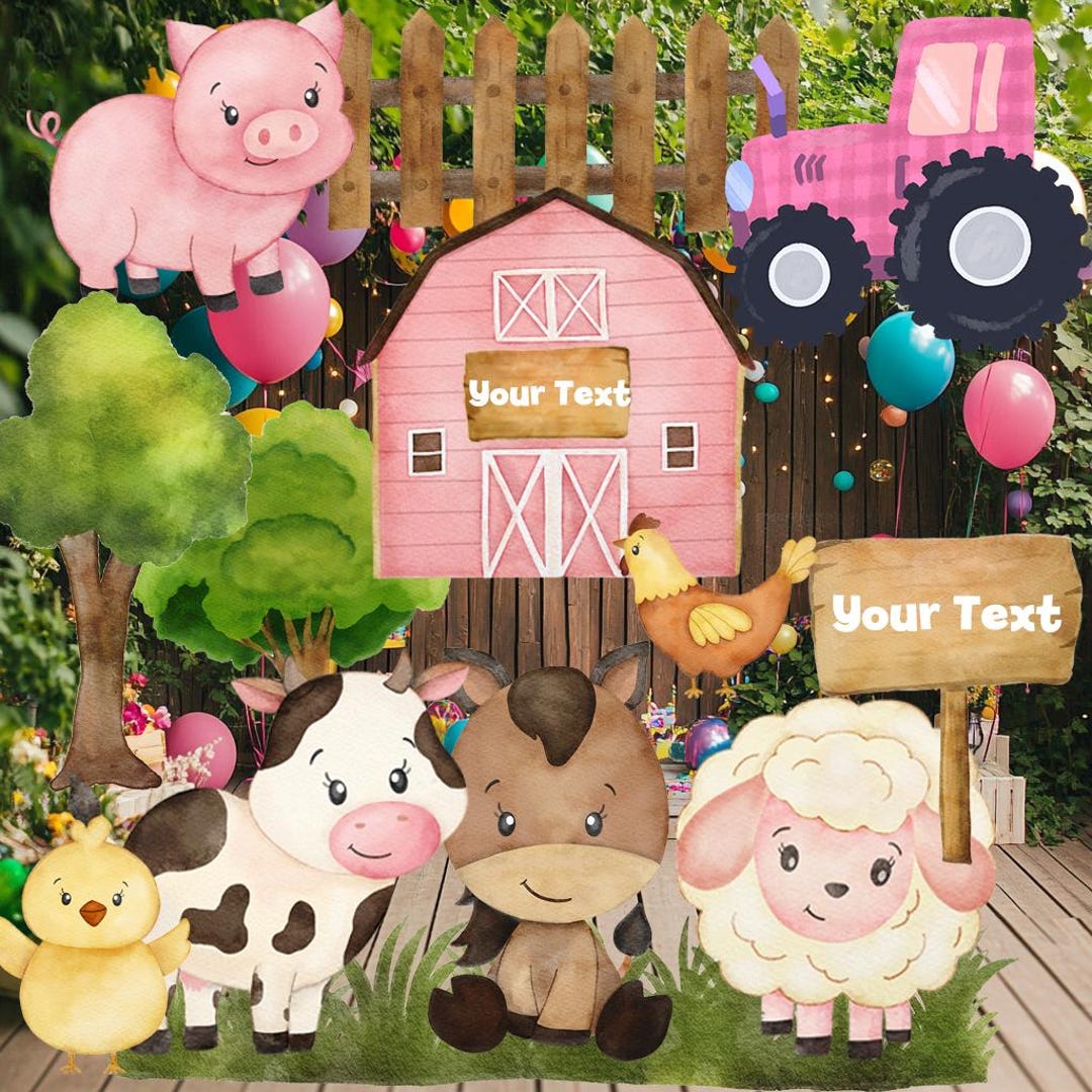 Farm Animals Cutout Set, Ranch Animals Party, Pink Barnyard Birthday ...