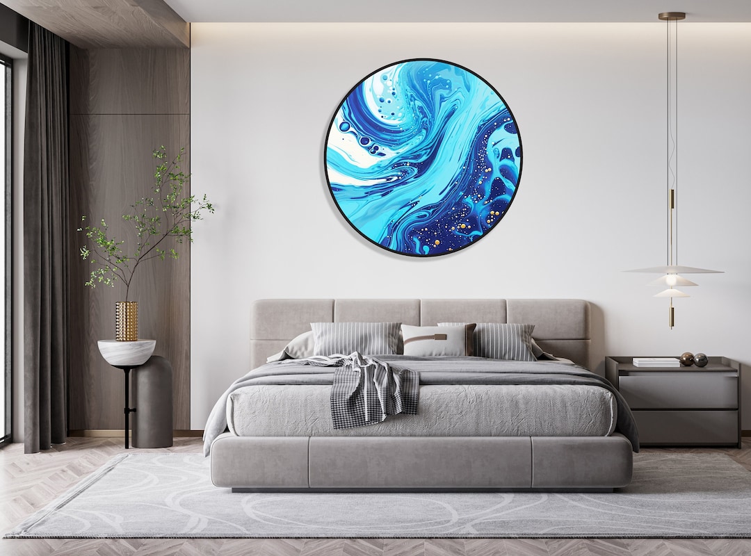 Blue Extra Large Wall Art Illuminated Round Display Artwork Abstract ...
