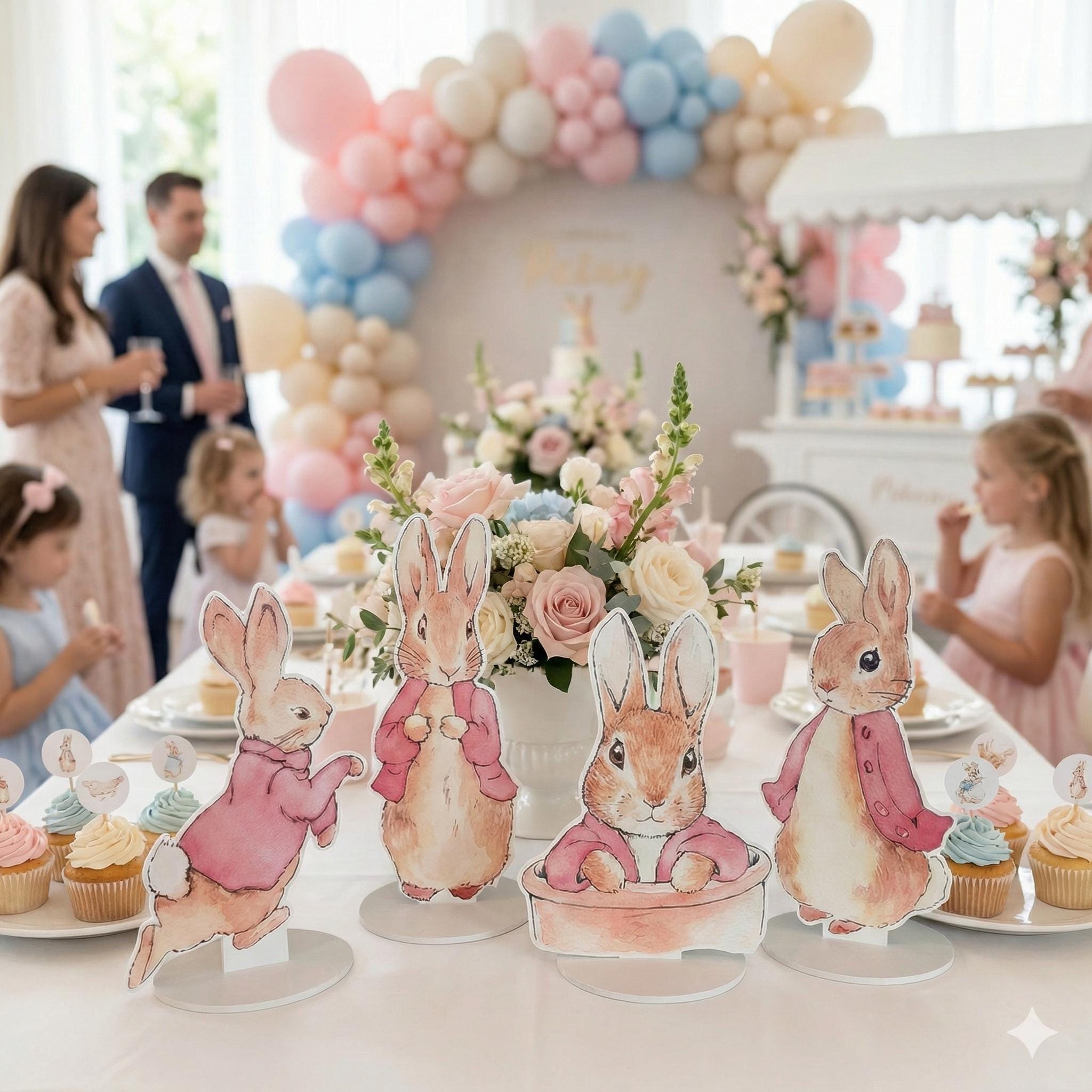 Pink Peter Rabbit Double-sided Table Centerpieces Set 4, Bunny Baby ...