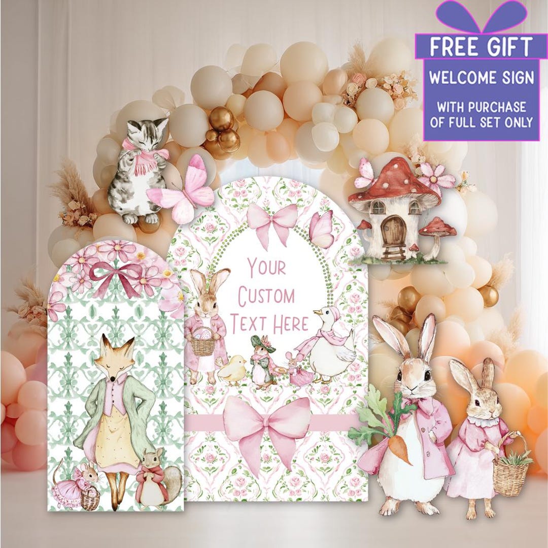Pink Peter Rabbit Cutouts, Storybook Baby Shower, Backdrop, Easter ...