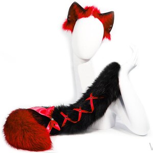 Fox Tail Black Cat Cosplay Tail Cosplay Ears Kitsune Fox Black Cat Tail ...
