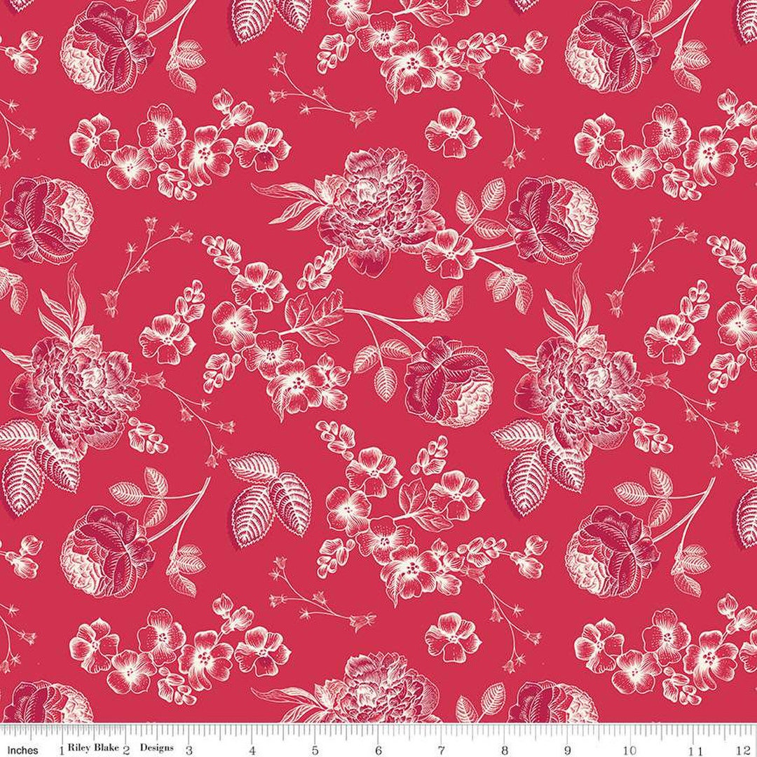 Riley Blake Designs Heirloom Red Line Floral Red - Etsy