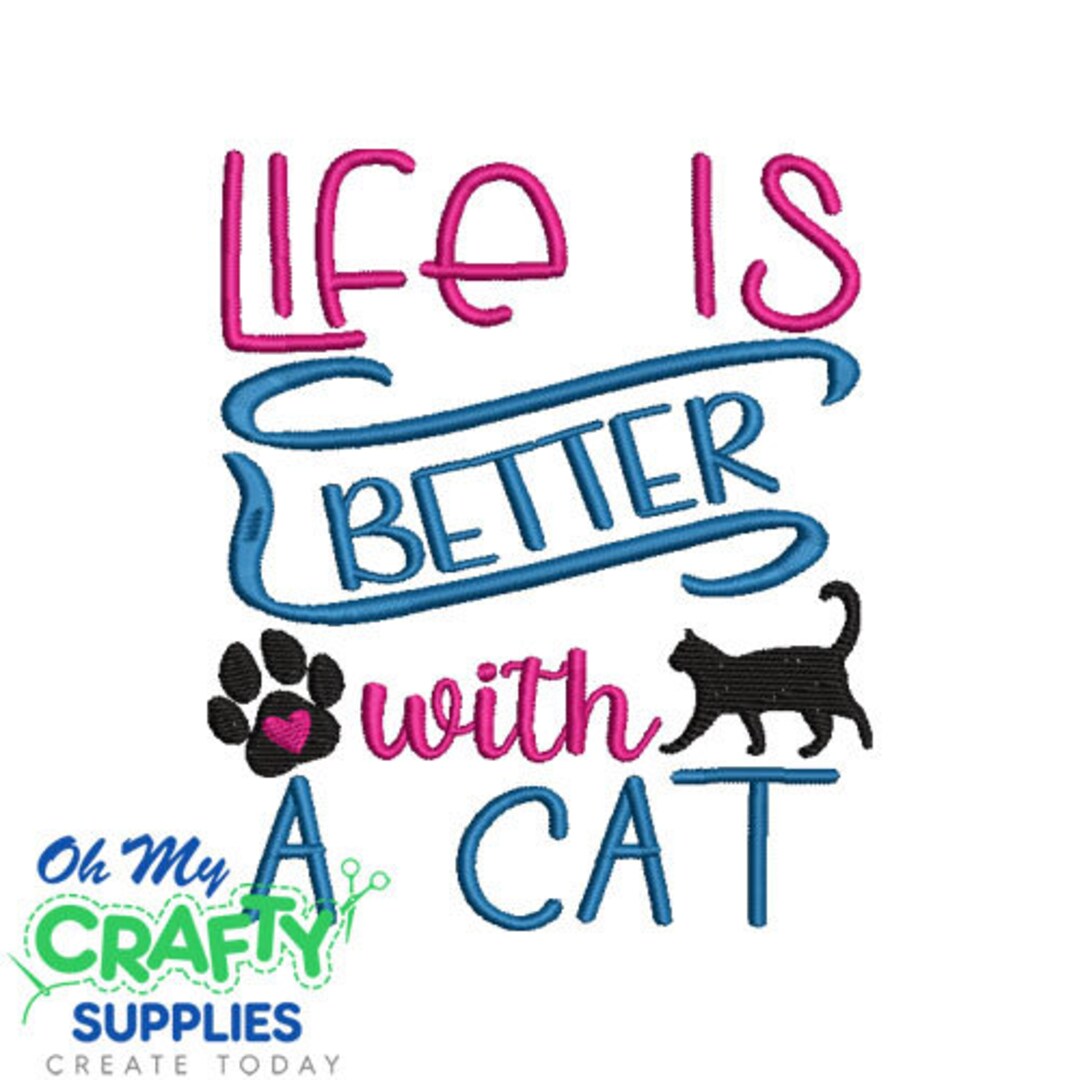 Better With Cat 78 Embroidery Design - Etsy