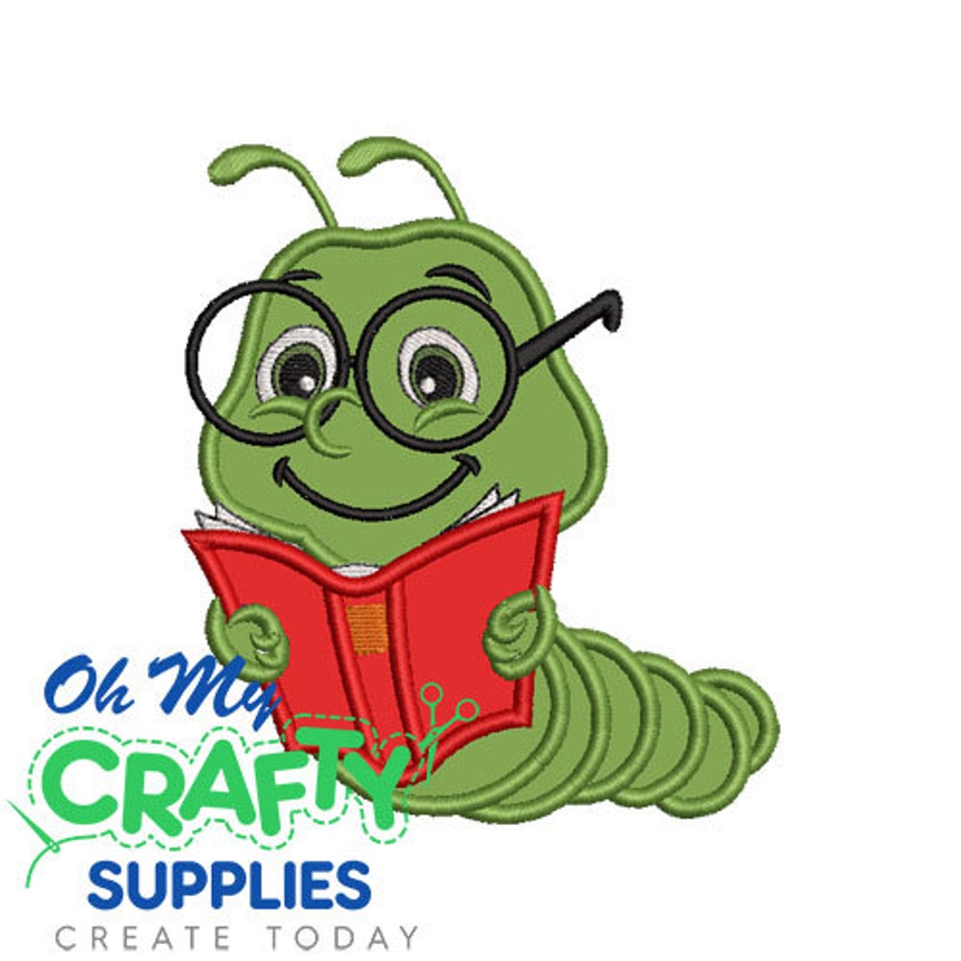 Bookworm Applique Embroidery Design - Etsy