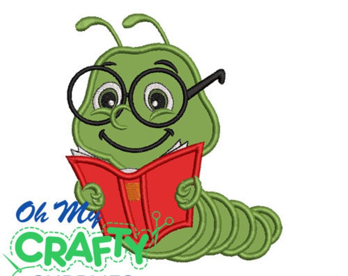 Bookworm Applique Embroidery Design - Etsy