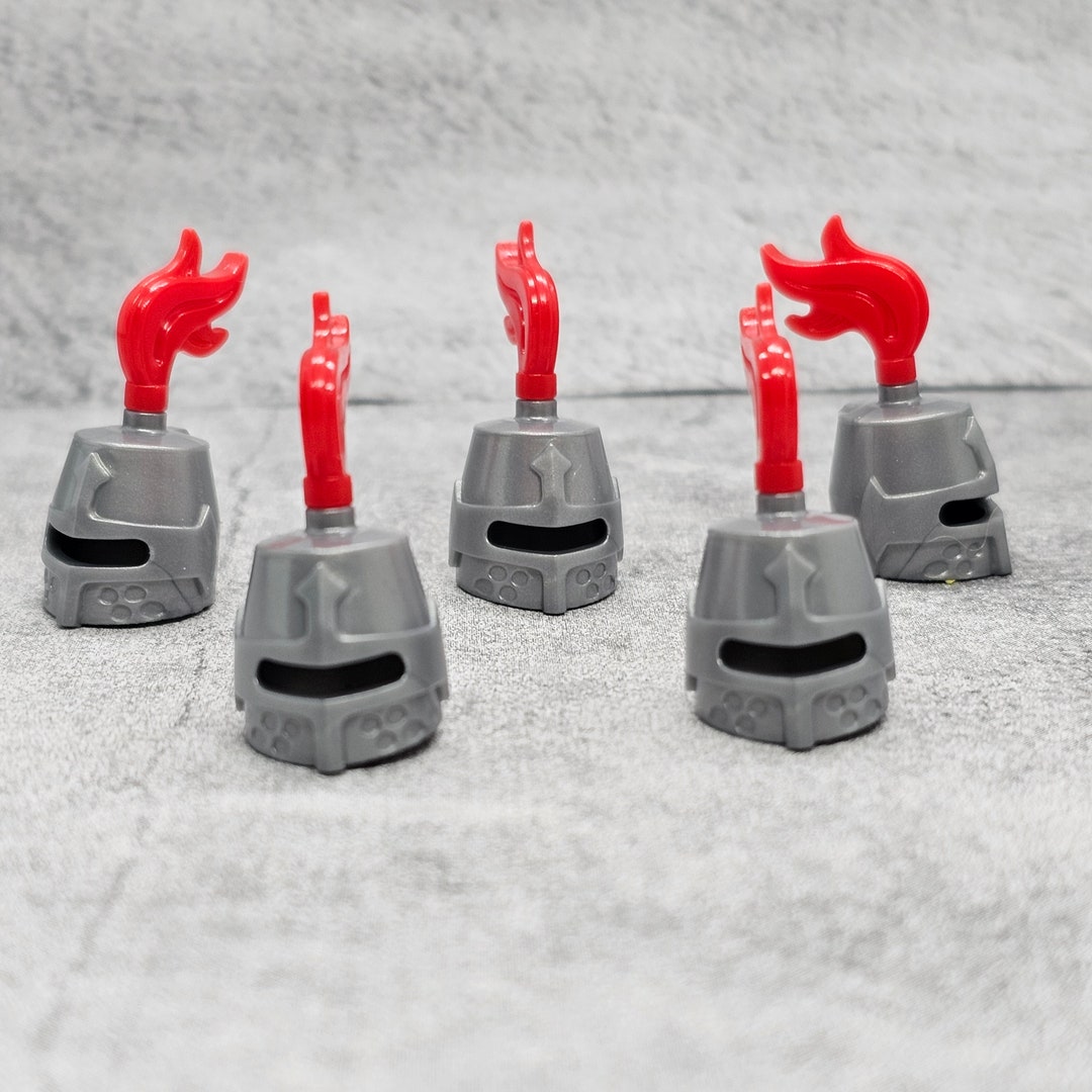 5-pack Custom Knight Helmet Gray With Plume Red Lot for Minifigures ...