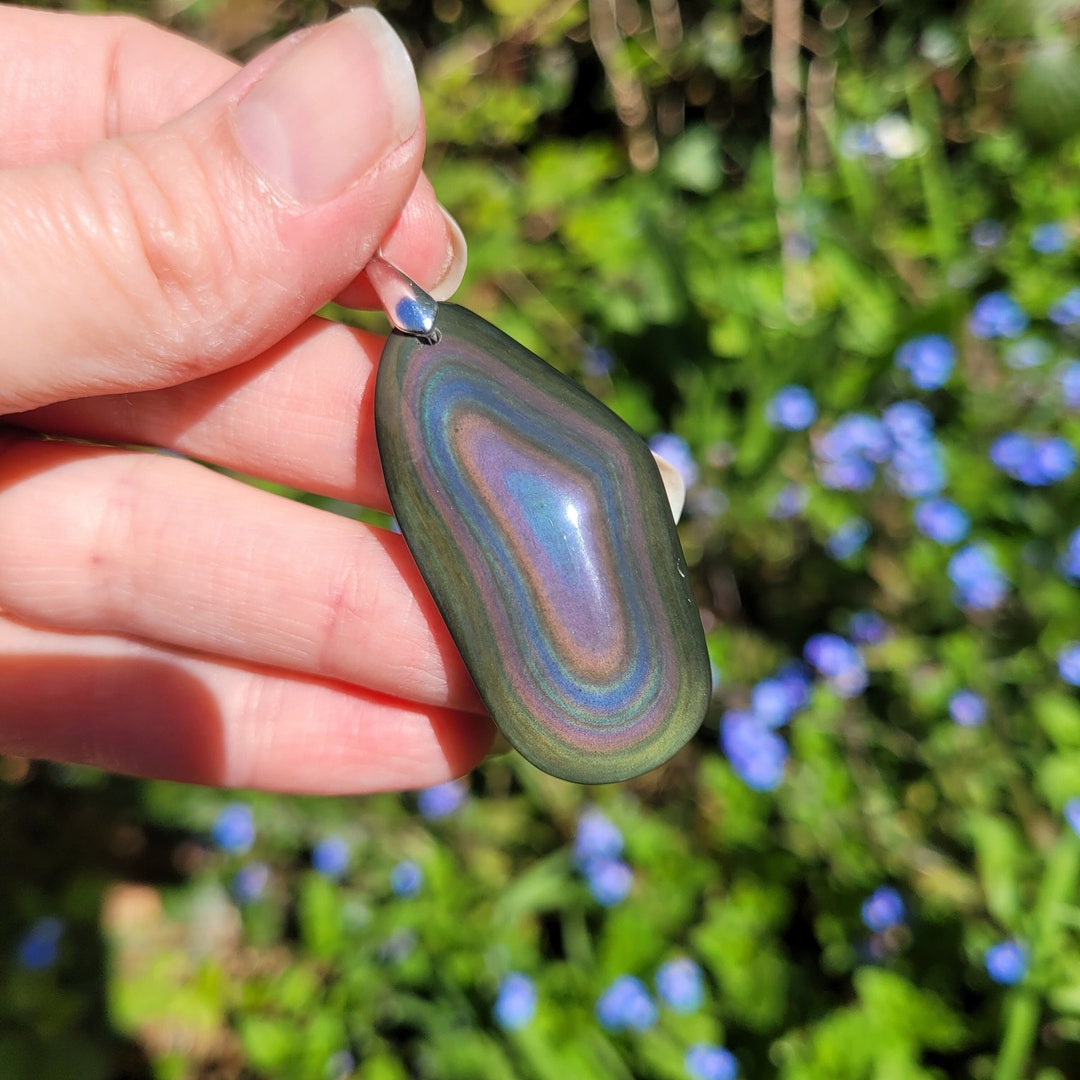 Celestial Eye Obsidian Pendant, Freeform, Rainbow Obsidian Natural ...