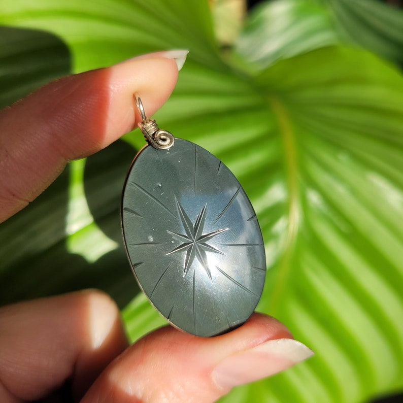 Celestial Eye Obsidian Pendant Carved Wind Rose, Star, Cross Cardinal ...