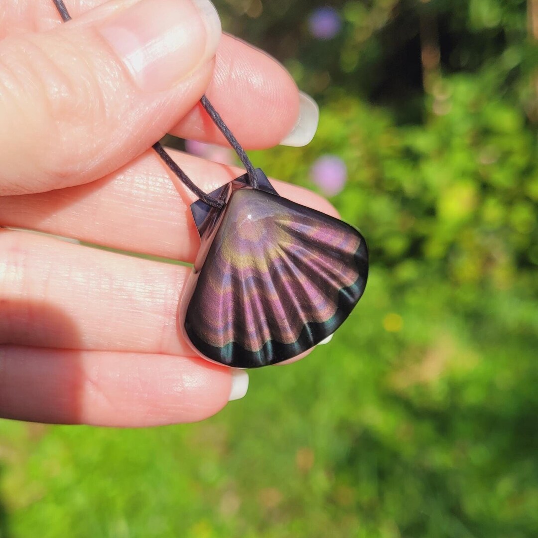 Rainbow Obsidian Shell Pendant Natural Stone - Etsy