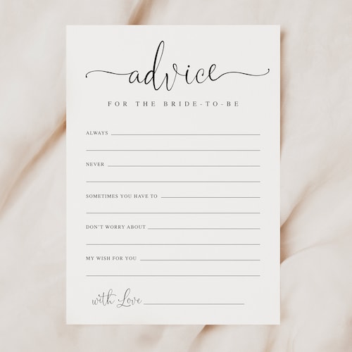 Printable 'advice for the Bride-to-be' Cards Bridal - Etsy