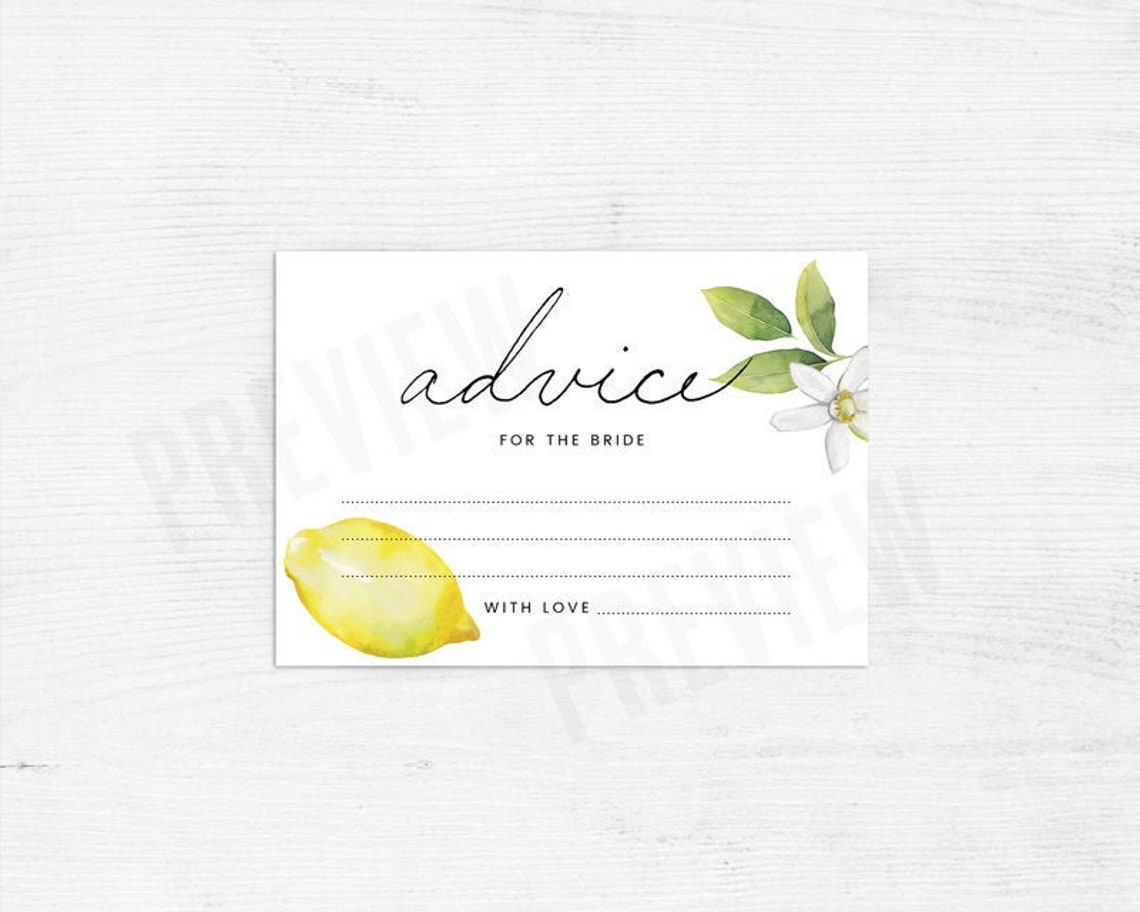 Lemon "advice for the Bride" Note Cards - PRINTED, Lemon Bridal Shower ...