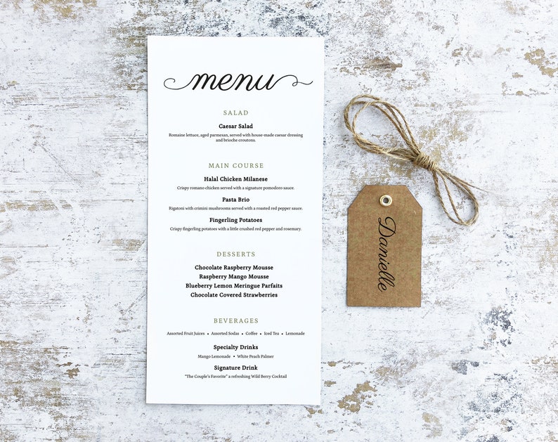 Wedding Menu Name Tag Place Setting twine Included for - Etsy