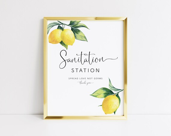 Printable Sanitation Station Sign Lemon Theme Sanitizing | Etsy