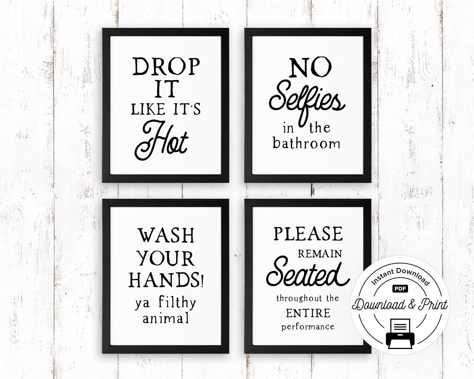 Funny Bathroom Sign Set of 4 INSTANT DOWNLOAD Funny | Etsy