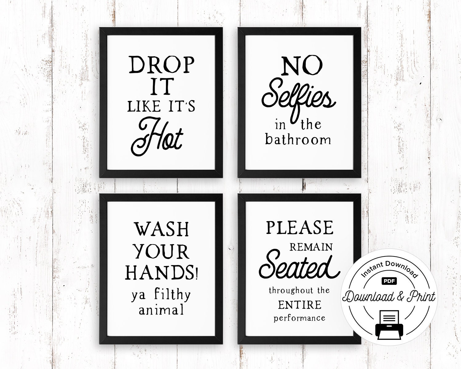 Funny Bathroom Sign set of 4 INSTANT DOWNLOAD Funny - Etsy
