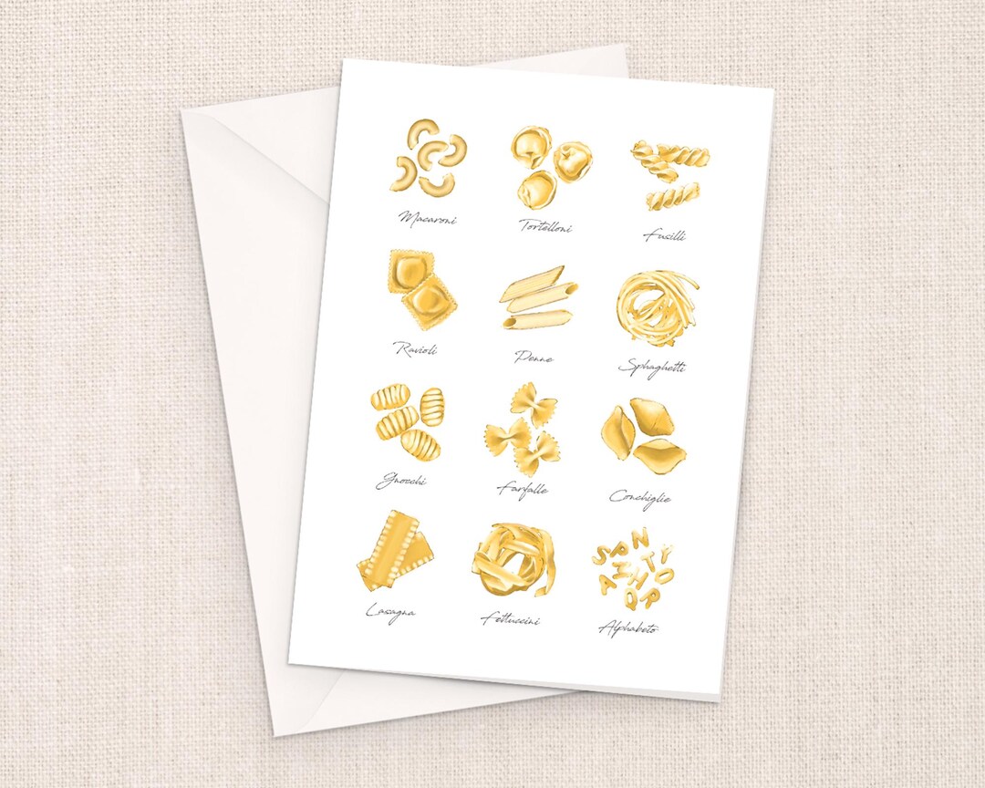 Pasta Types Greeting Card, Pasta Card for Pasta Lovers - Etsy