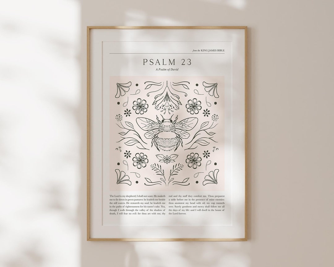 Psalm 23 Bible Verse Print W/ Bumble Bee & Abstract Floral Line Art ...