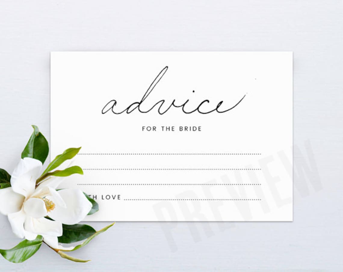 Printable Advice for the Bride Note Cards, Bridal Shower Games, Advice ...