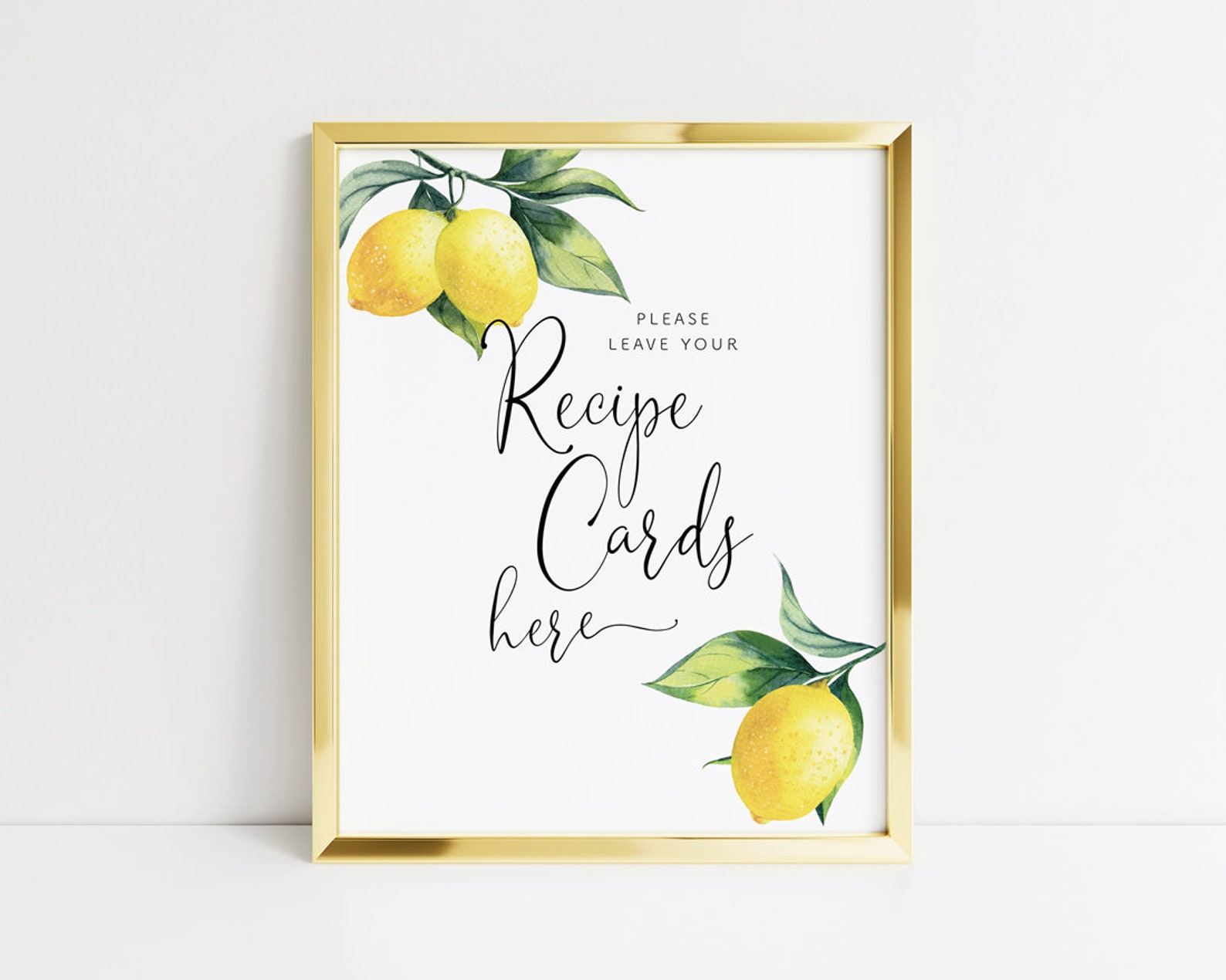 Printable Recipe Cards Sign for Lemon Bridal Shower or Wedding, Lemon ...