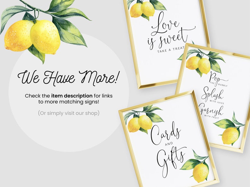 Printable Recipe Cards Sign for Lemon Bridal Shower or Wedding, Lemon ...