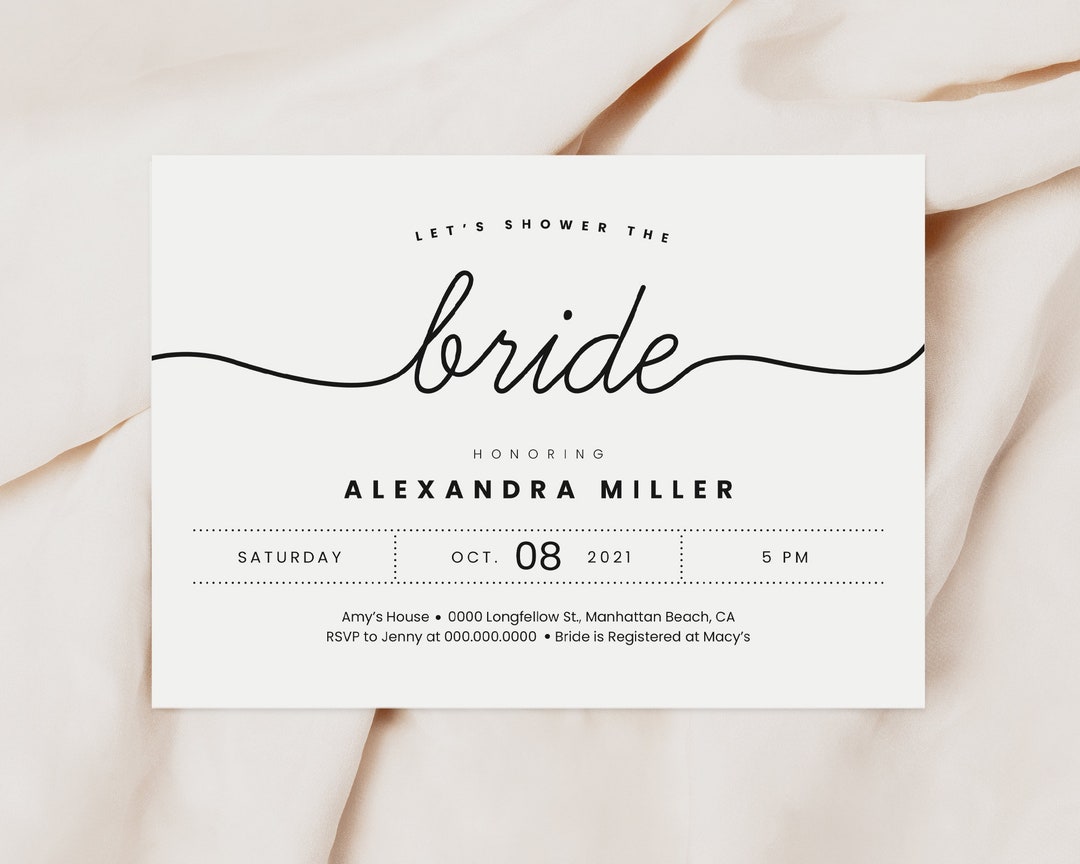 Printable Bridal Shower Invitation, Simple Modern, Minimal, Bridal ...
