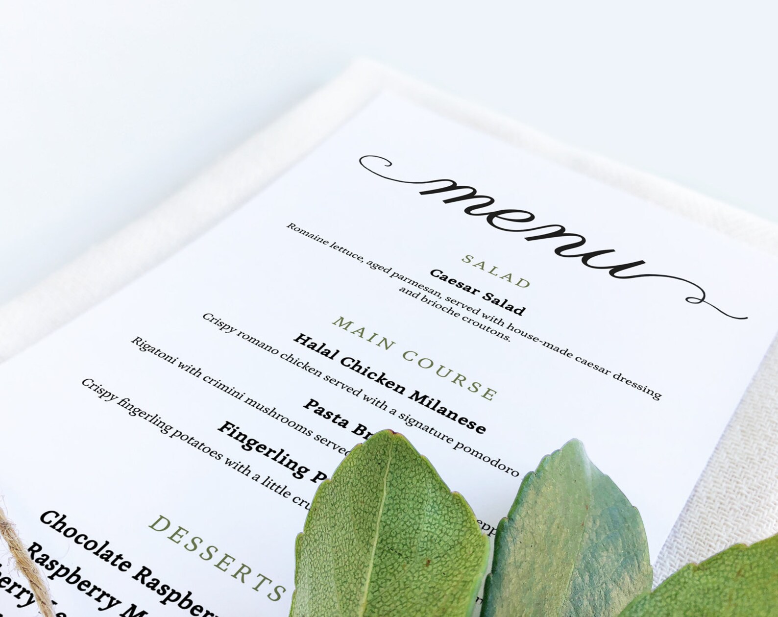 Wedding Menu Name Tag Place Setting twine Included for - Etsy