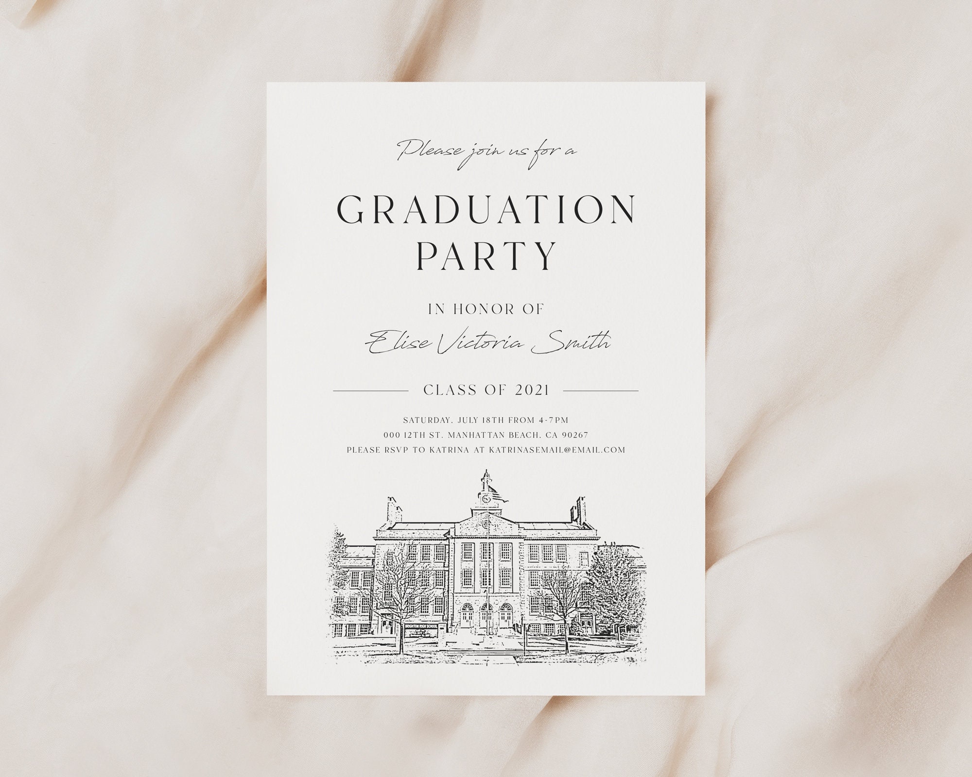 Custom Sketch Modern Graduation Invitation w/ Personalized | Etsy