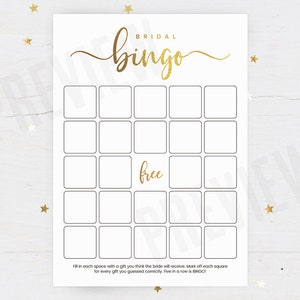 Printable Gold Bridal Bingo Card, Instant Download - Etsy