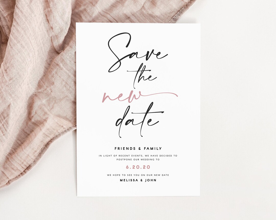 Save the New Date Announcement, PRINTED Change the Date, Minimal ...
