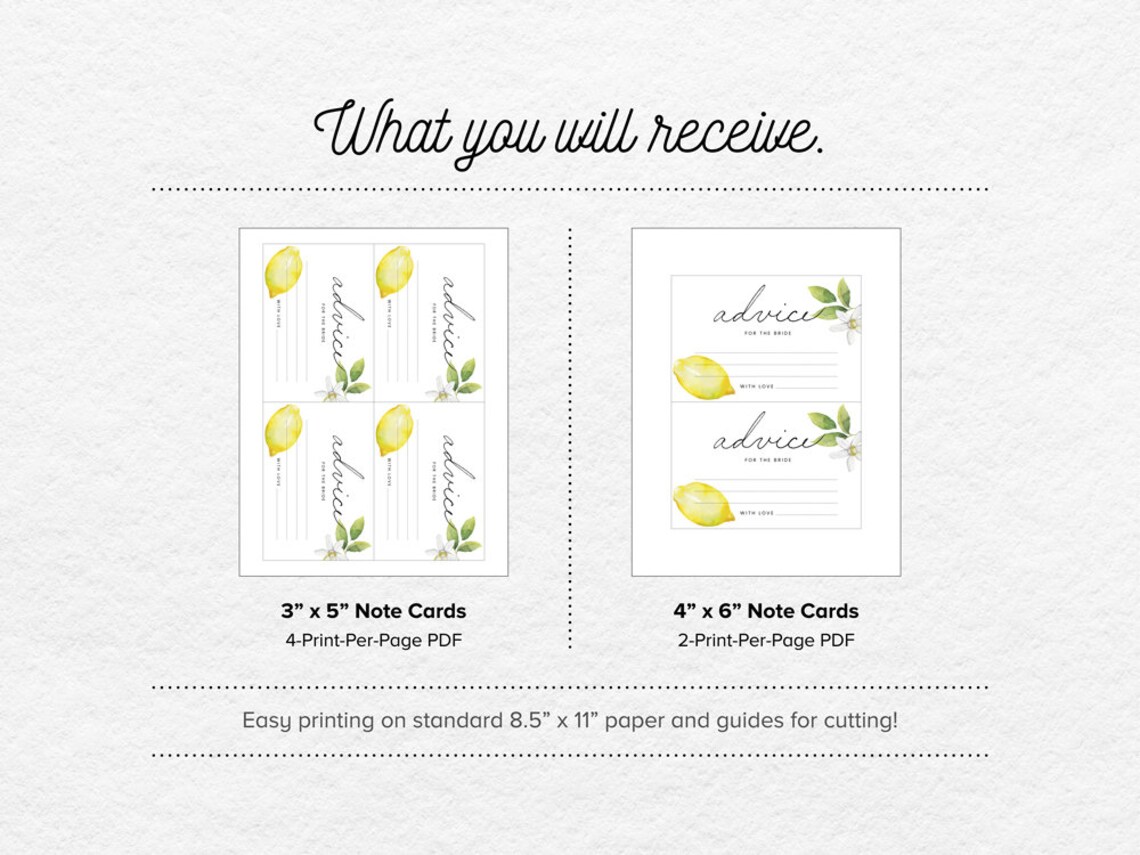 Printable Lemon Advice-for-the-bride Note Cards Lemon Bridal - Etsy